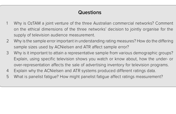 Solved OZTAM and ACNielsen TV ratings services It is not | Chegg.com