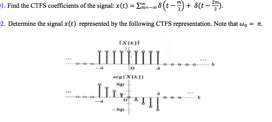 Solved 1. Find the CTFS coefficients ofthe signal x(t)-Σ--nỗ | Chegg.com