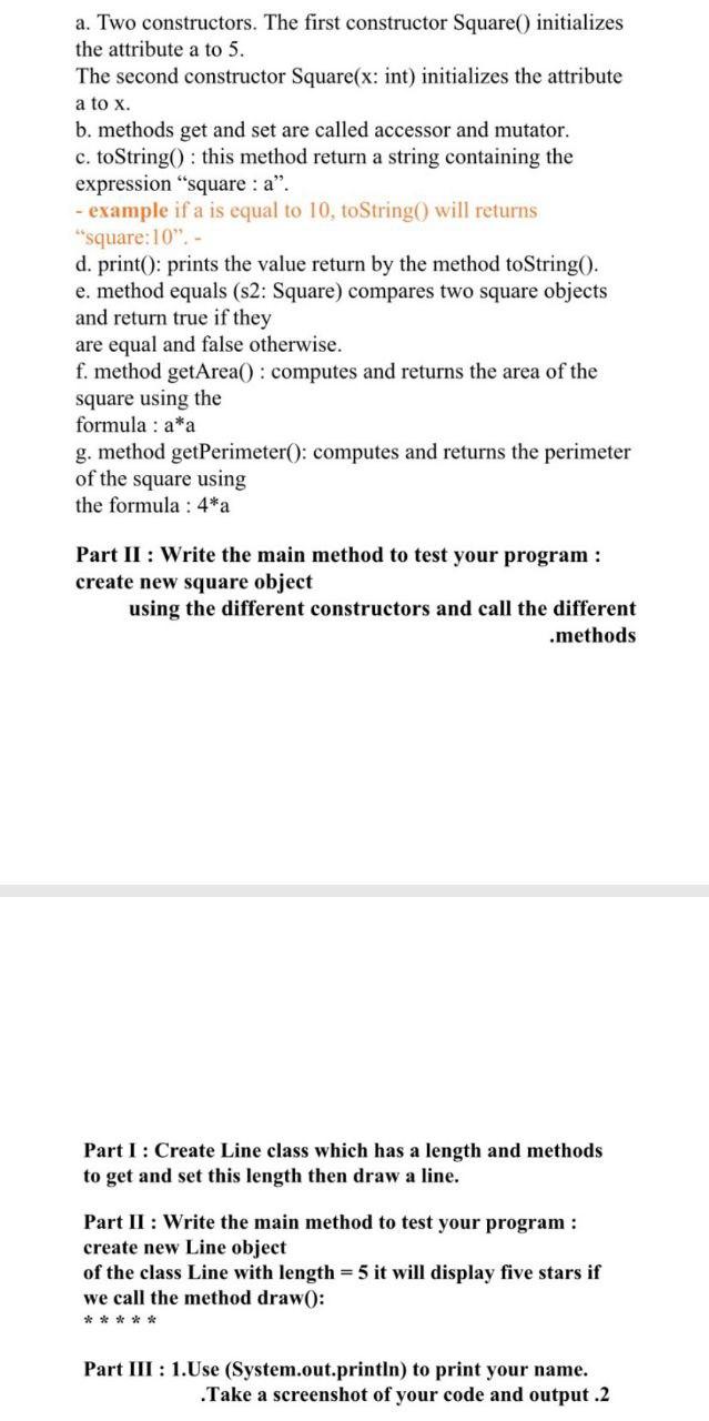 Solved a. Two constructors. The first constructor Square() | Chegg.com
