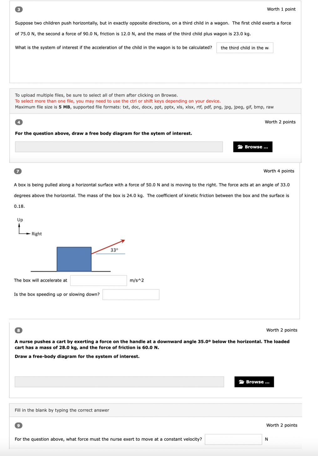 Solved Worth 1 point Suppose two children push horizontally, | Chegg.com