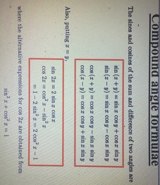 Solved ompouna an ormulae The sines and cosines of the sum | Chegg.com