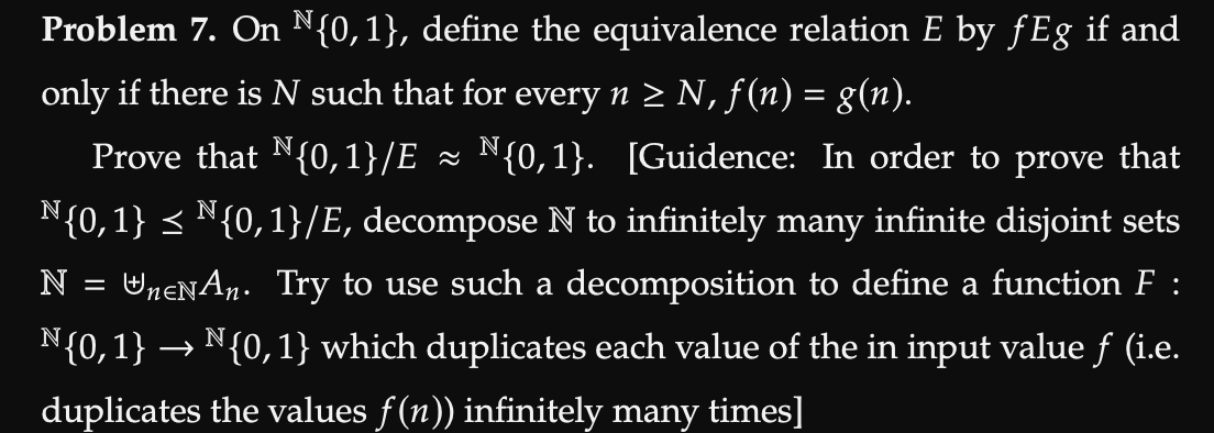 Solved Problem 7. On N{0,1}, define the equivalence relation | Chegg.com