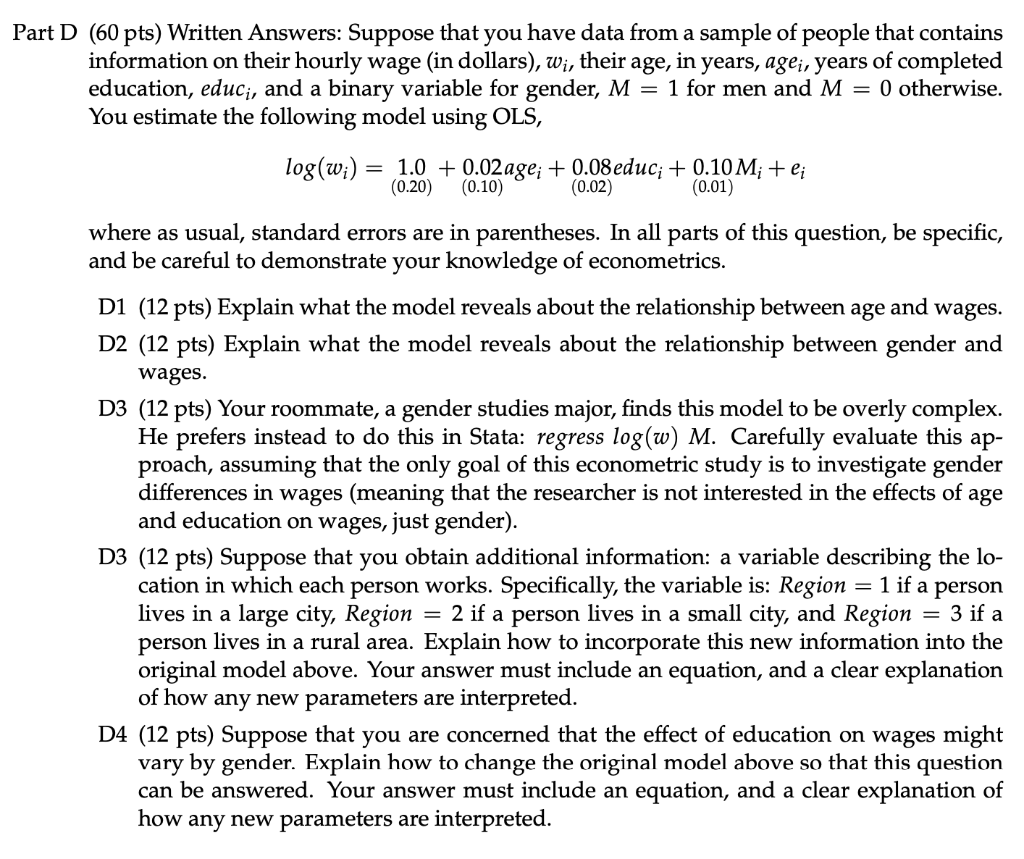 Solved Part D (60 pts) Written Answers: Suppose that you | Chegg.com