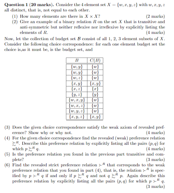 Solved Question 1 20 Marks Consider The 4 Element Set X 