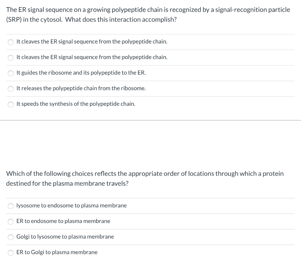 Solved The ER signal sequence on a growing polypeptide chain | Chegg.com