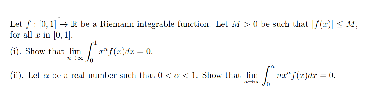 Solved Let ƒ : [0, 1] → R be a Riemann integrable function. | Chegg.com