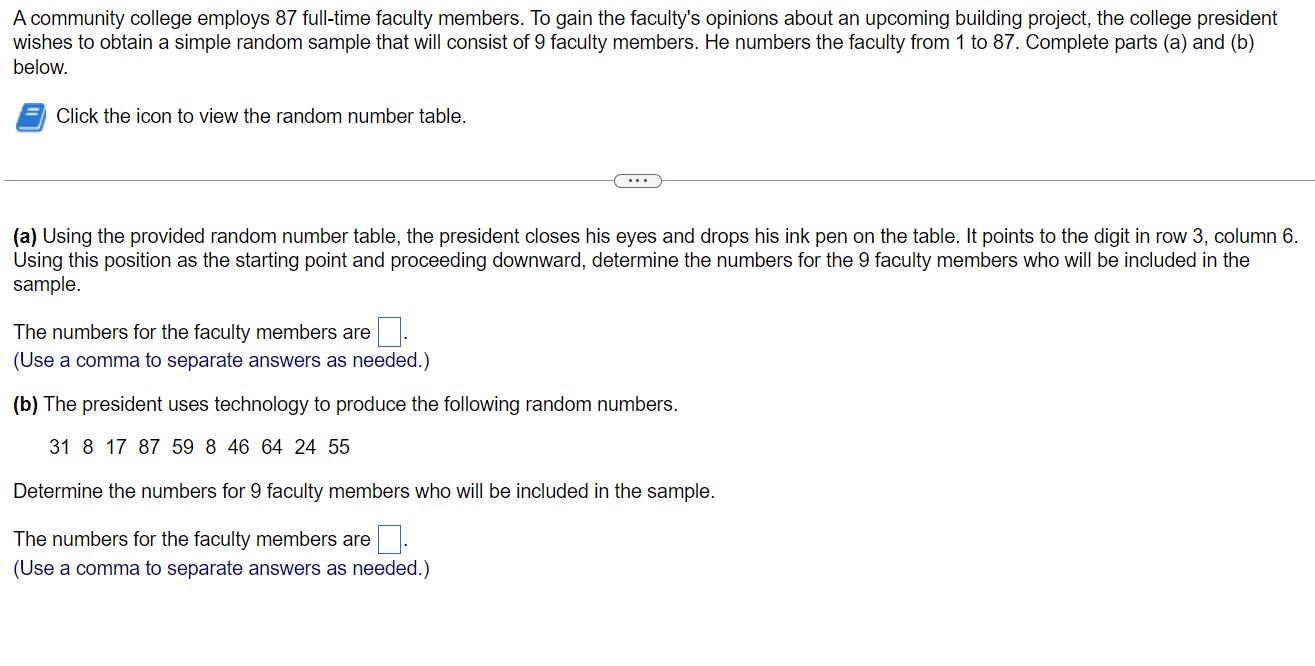 A community college employs 87 full-time faculty | Chegg.com