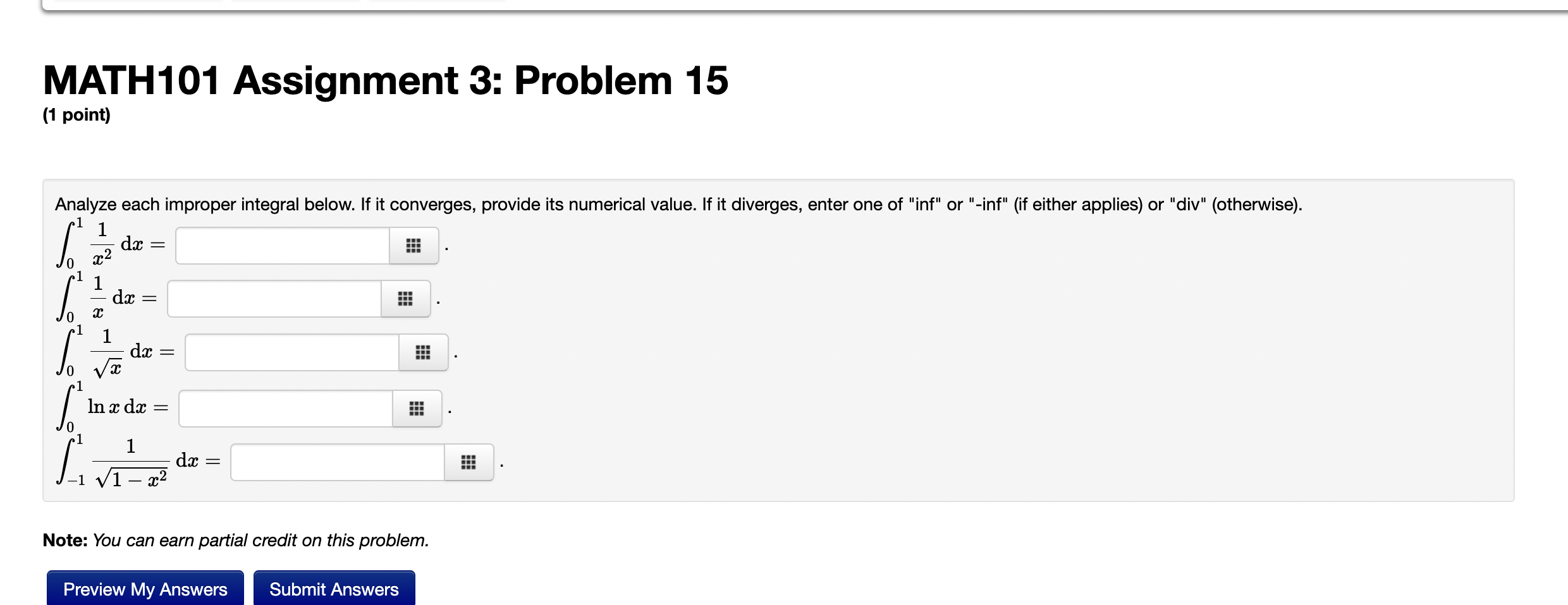 Solved MATH101 Assignment 3: Problem 15 (1 point) Analyze | Chegg.com