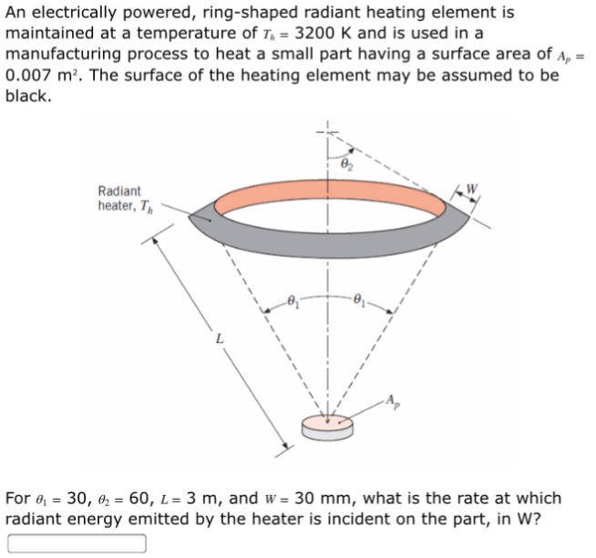 Solved An electrically powered, ring-shaped radiant heating | Chegg.com