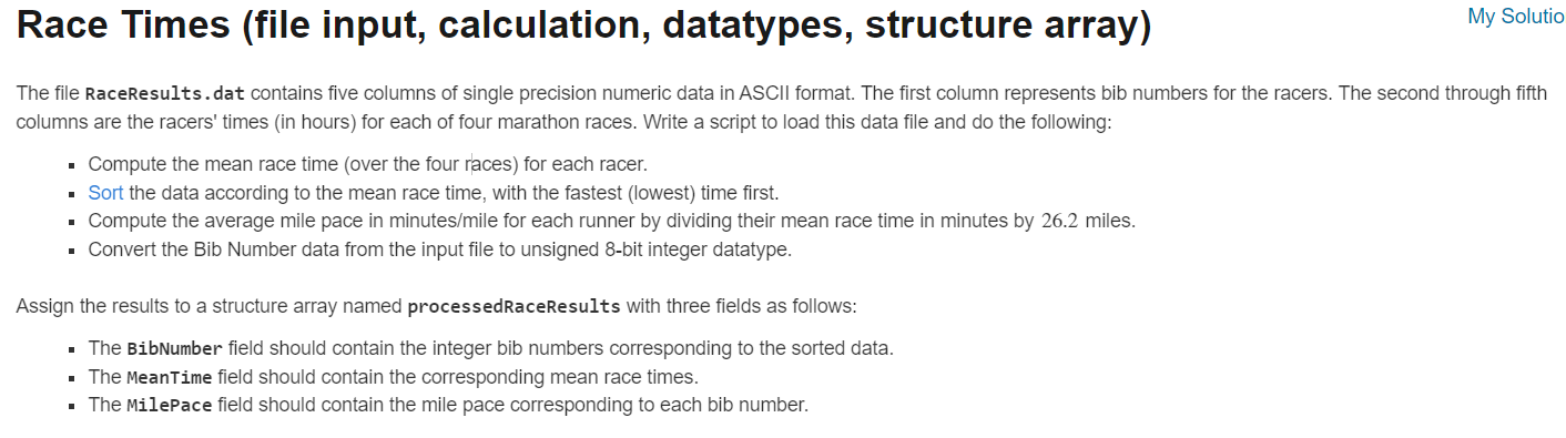 Solved Race Times (file input, calculation, datatypes, | Chegg.com