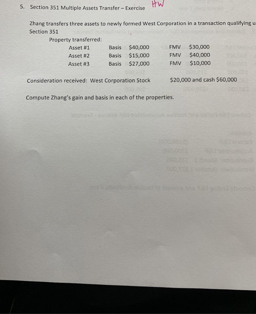 Solved w 5. Section 351 Multiple Assets Transfer - Exercise | Chegg.com