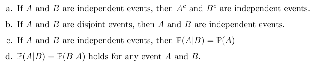 Solved a. If A and B are independent events, then Aº and Bº | Chegg.com
