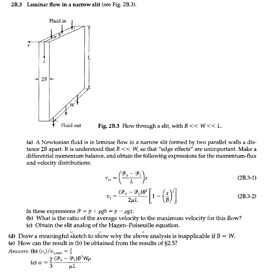 Solved 2B.3 Laminar flow in a narrow slit (see Fig. 2B.3). | Chegg.com