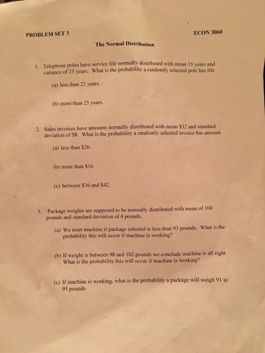 Solved PROBLEM SET3 ECON 3060 The Normal Distribution 1. | Chegg.com