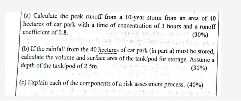 Solved (a) Calculate the peak runoff from a 10 -year storm | Chegg.com