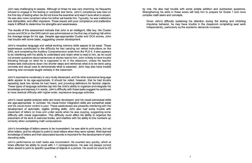 Solved Summary of Assessment Information In a table and | Chegg.com