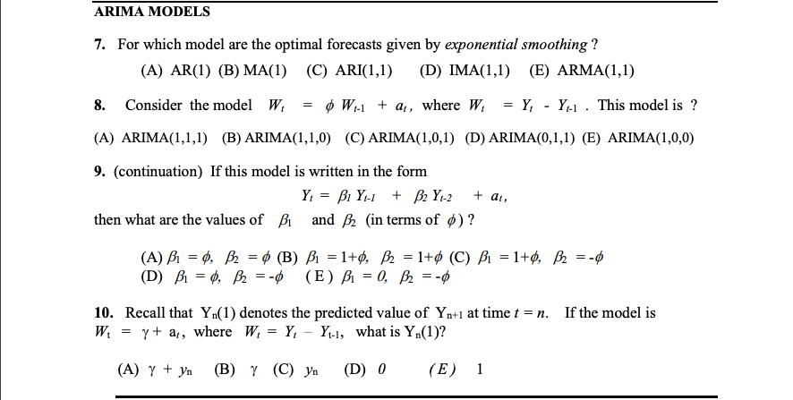 Solved 7 For Which Model Are The Optimal Forecasts Given By