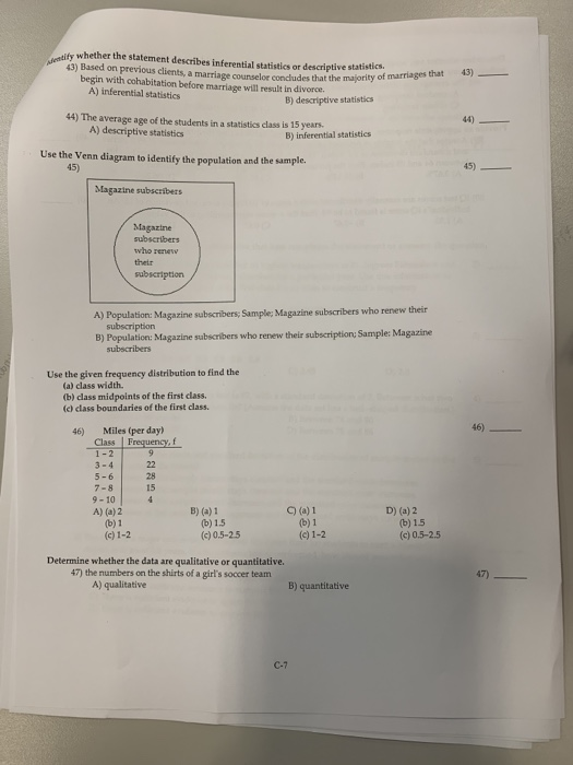 Solved ify whether the statement describes inferential | Chegg.com