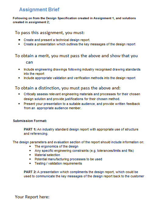 Solved Assignment Brief Following on from the Design | Chegg.com
