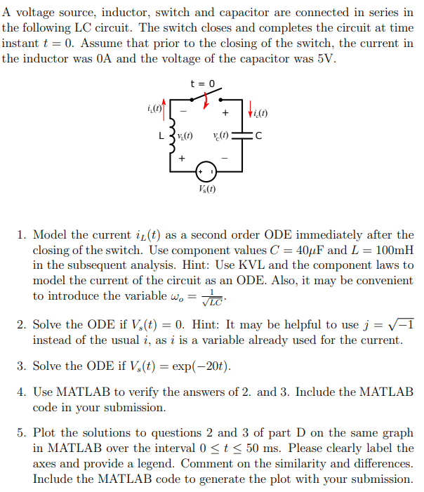 Solved A voltage source, inductor, switch and capacitor are | Chegg.com