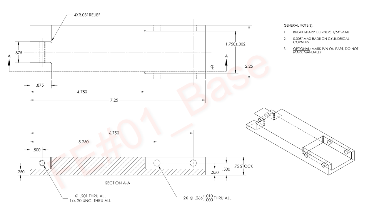 Solved GENERAL NOTE(S): 1. BREAK SHARP CORNERS 1/64′′ MAX 2. | Chegg.com