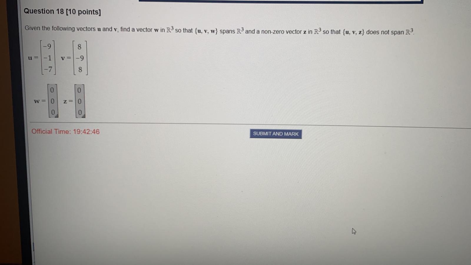 Solved Question 18 (10 points] Given the following vectors u | Chegg.com