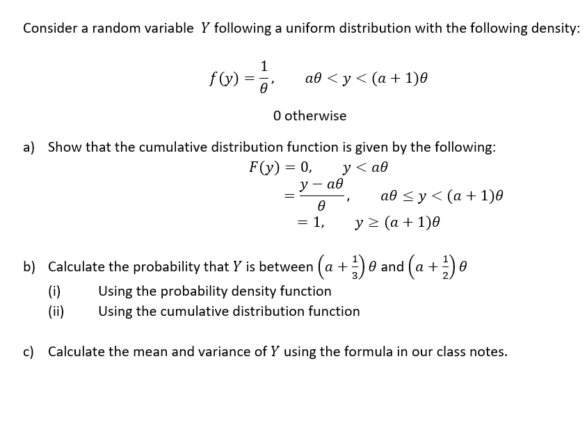Solved Consider A Random Variable Y Following A 