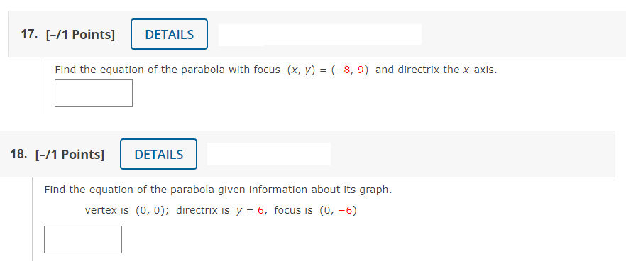 Solved Find the equation of the parabola with focus | Chegg.com