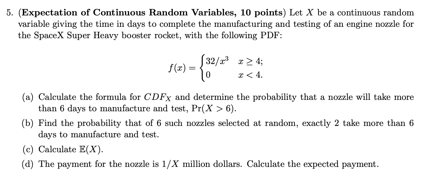 Solved 5. (Expectation of Continuous Random Variables, 10 | Chegg.com