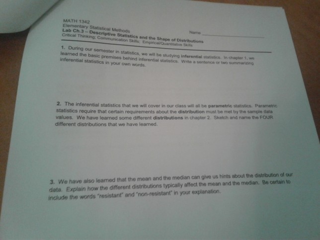 Solved MATH 1342 Elementary Statistical Methods Lab | Chegg.com Solved MATH 1342 Elementary Statistical Methods Lab | Chegg.com