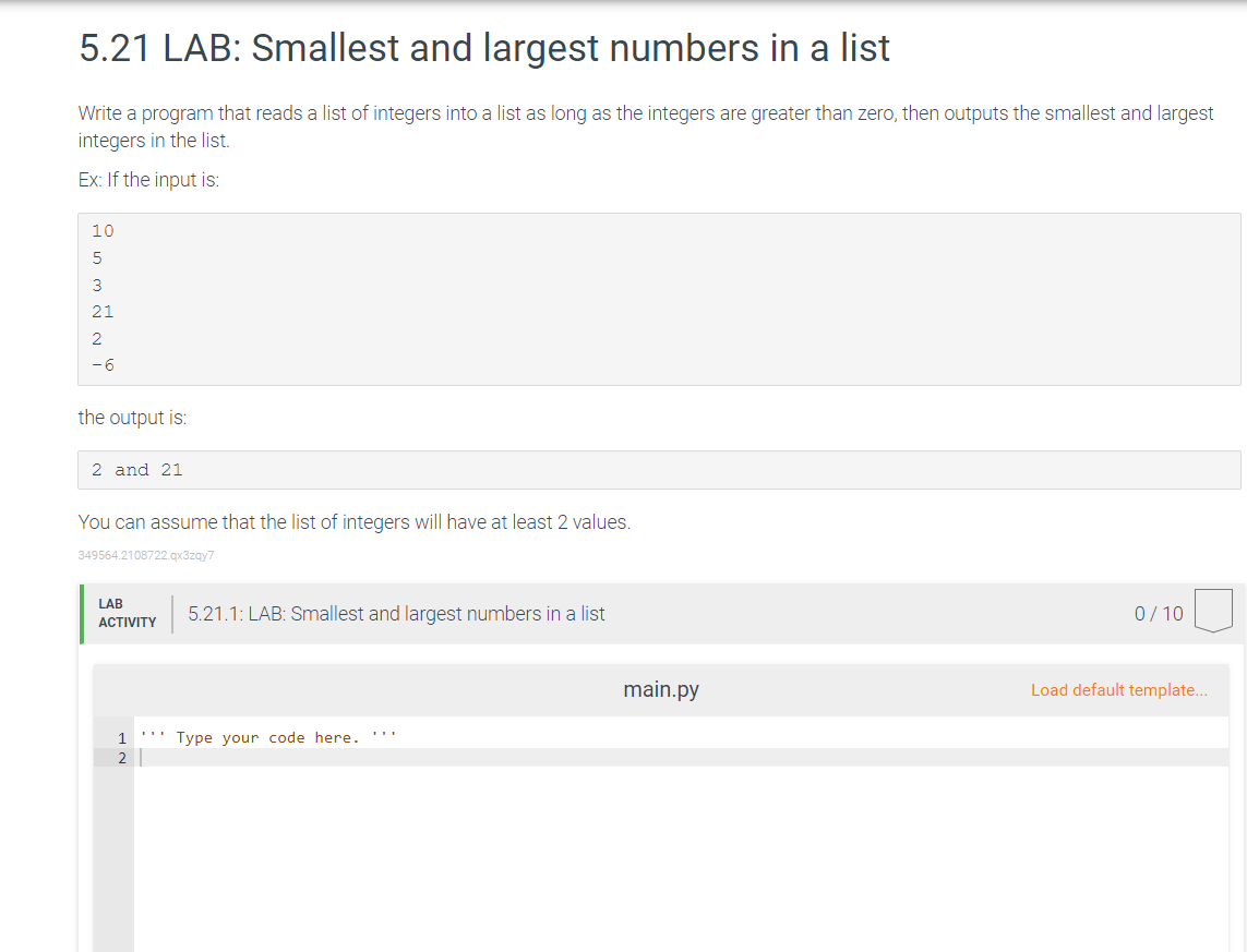 Solved 5 21 LAB Smallest And Largest Numbers In A List Chegg
