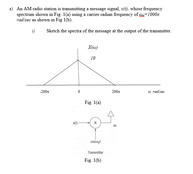 Solved a) An AM radio station is transmitting a message | Chegg.com
