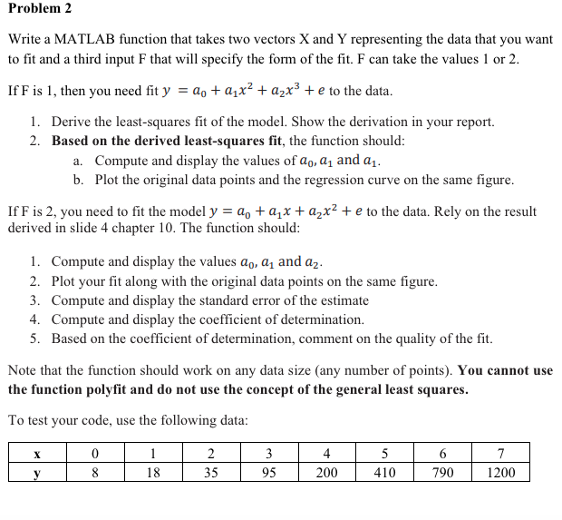 Solved Problem 2 Write a MATLAB function that takes two | Chegg.com