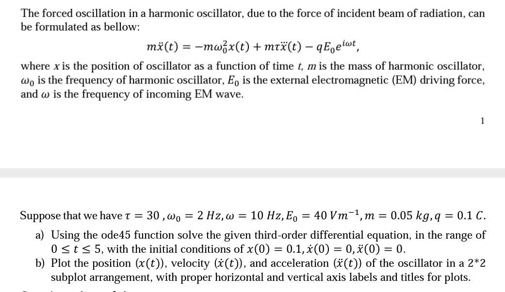 Solved = The forced oscillation in a harmonic oscillator, | Chegg.com