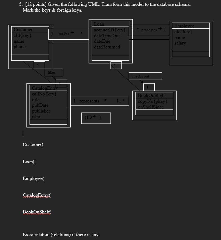 Solved 5. [12 points] Given the following UML. Transform | Chegg.com