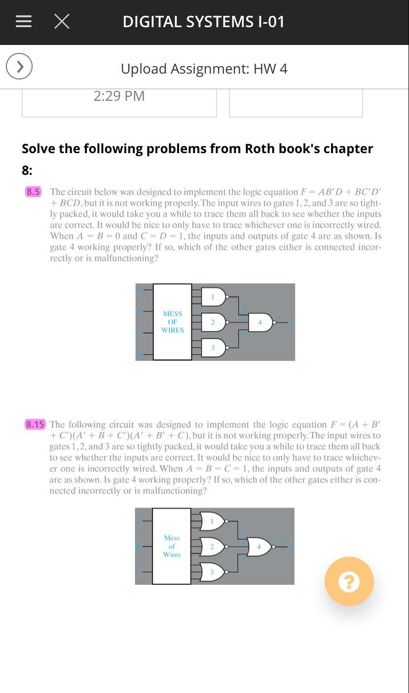 Solved = x DIGITAL SYSTEMS 1-01 Upload Assignment: HW 4 2:29 | Chegg.com