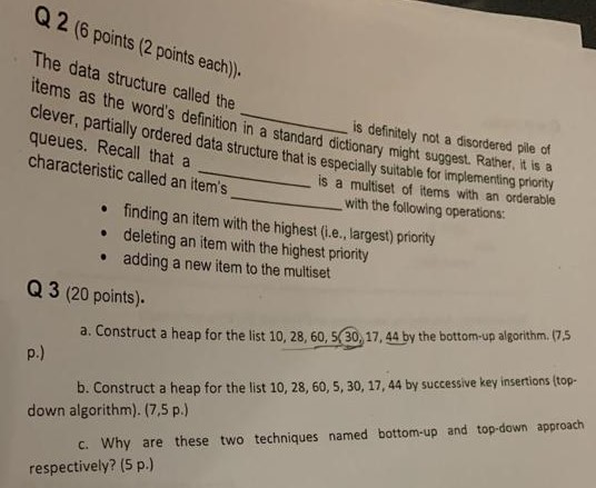 Solved Q 2 (6 ﻿points (2 ﻿points each)).The data structure | Chegg.com