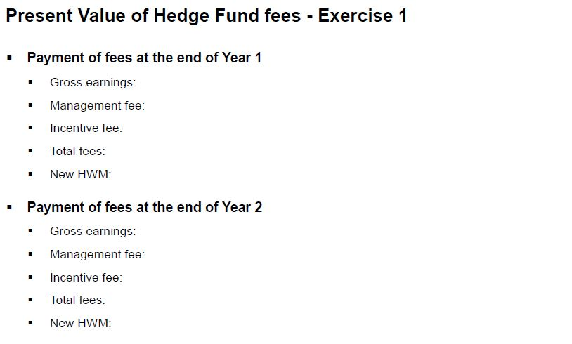 Solved Present Value of Hedge Fund fees Exercise 1 Investors | Chegg.com