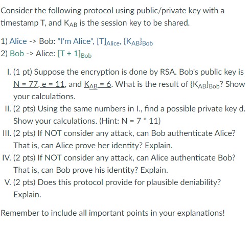 Consider the following protocol using public/private | Chegg.com