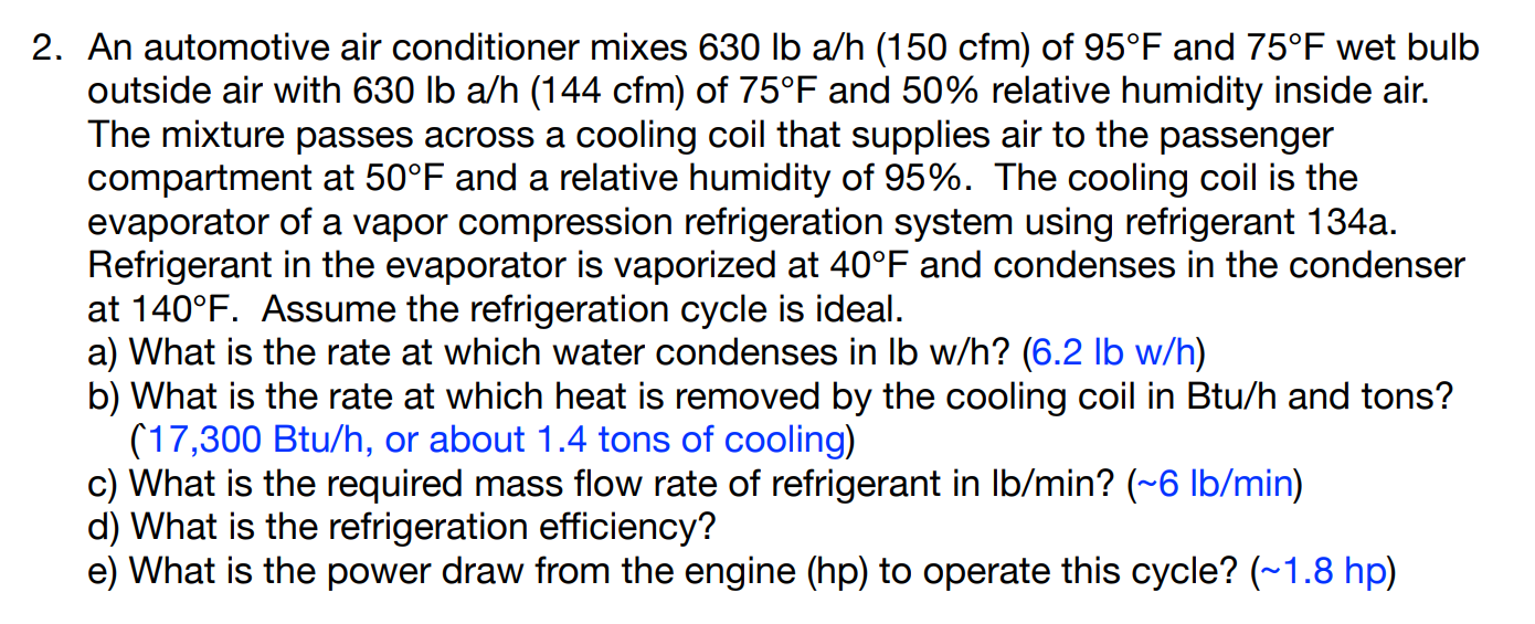 Solved 2. An automotive air conditioner mixes | Chegg.com