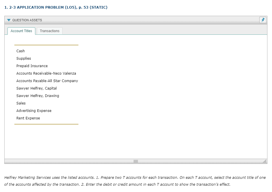 Solved 1. 2-3 APPLICATION PROBLEM (LO5), p. 53 (STATIC) | Chegg.com