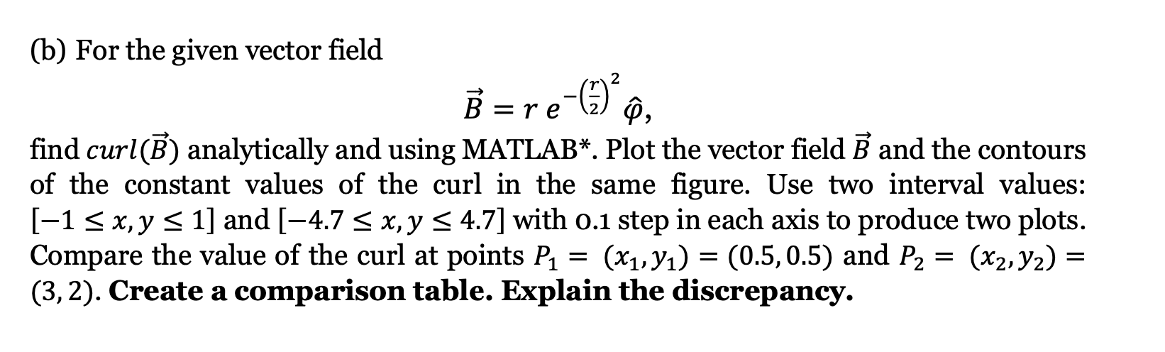 Solved (b) For the given vector field B=re−(2r)2φ^ find | Chegg.com