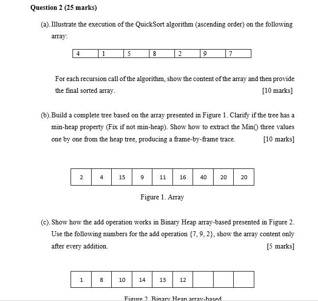 Solved (a). Illustrate the execution of the QuickSort | Chegg.com