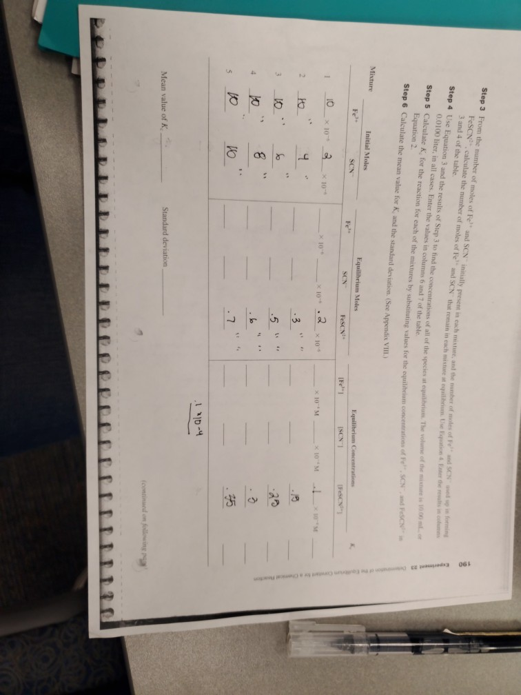 Section B Experiment 23 Data and Calculations: | Chegg.com