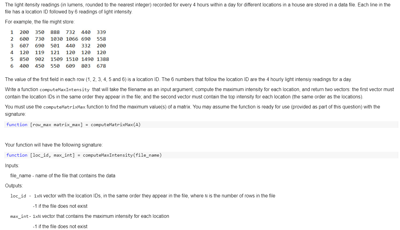 Solved The light itensity readings in lumens, rounded to the | Chegg.com