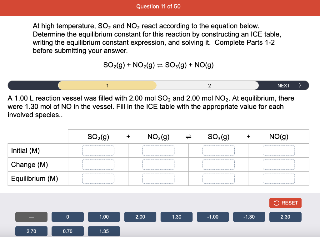 Solved At high temperature, SO2 and NO2 react according to | Chegg.com