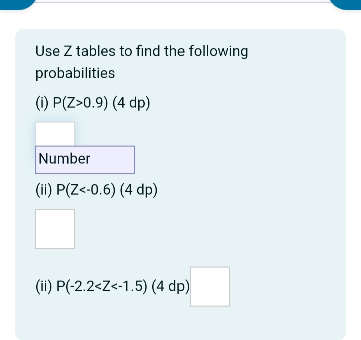 Solved Use Z tables to find the following probabilities (i) | Chegg.com