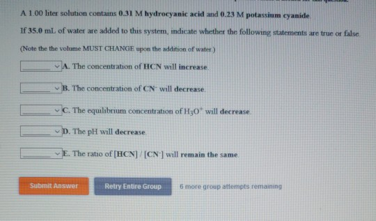 Solved A 1.00 liter solution contains 0.31 M hydrocyanic | Chegg.com