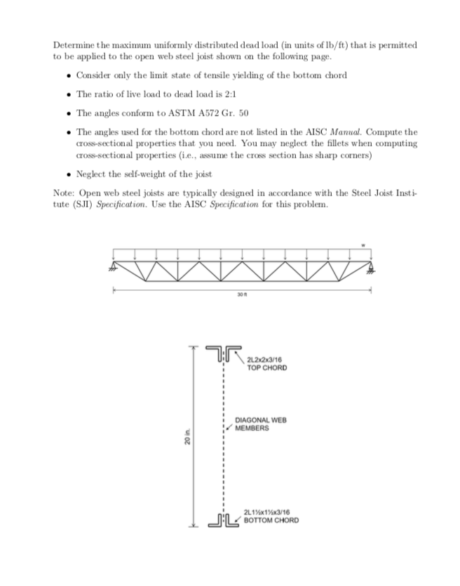 Solved Determine the maximum uniformly distributed dead load | Chegg.com