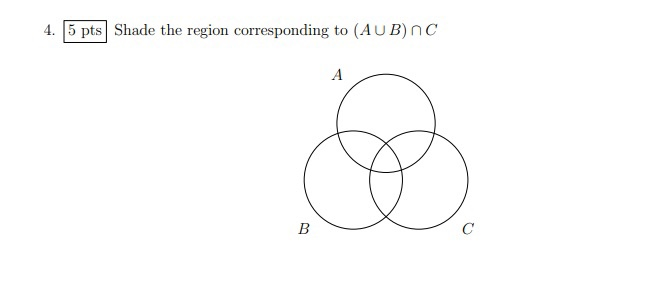 Solved 4. 5 pts Shade the region corresponding to (AUB) nC | Chegg.com